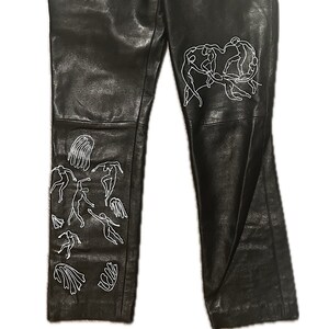 Matisse-inspired Hand-painted Vintage Leather Pants - Unique Artistic ...