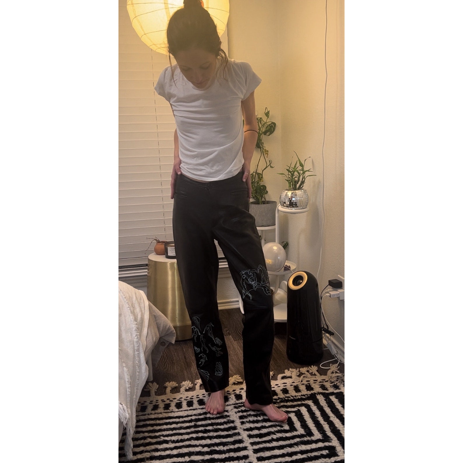 Matisse-inspired Hand-painted Vintage Leather Pants - Unique Artistic ...
