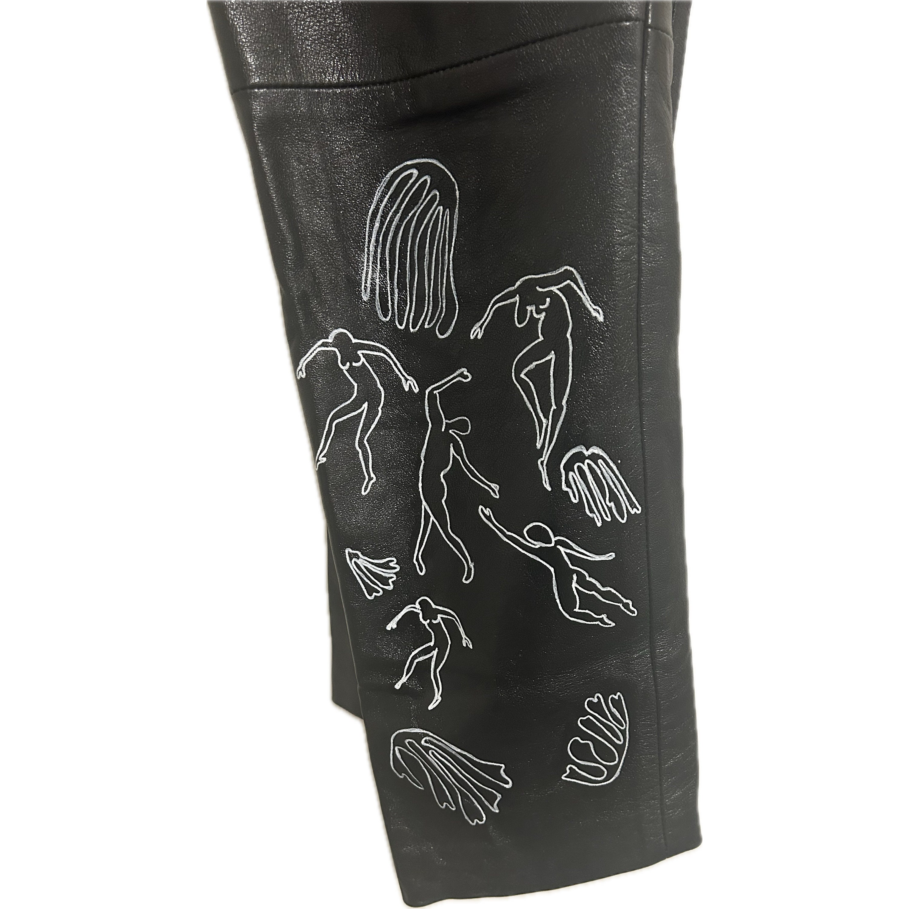 Matisse-inspired Hand-painted Vintage Leather Pants - Unique Artistic ...