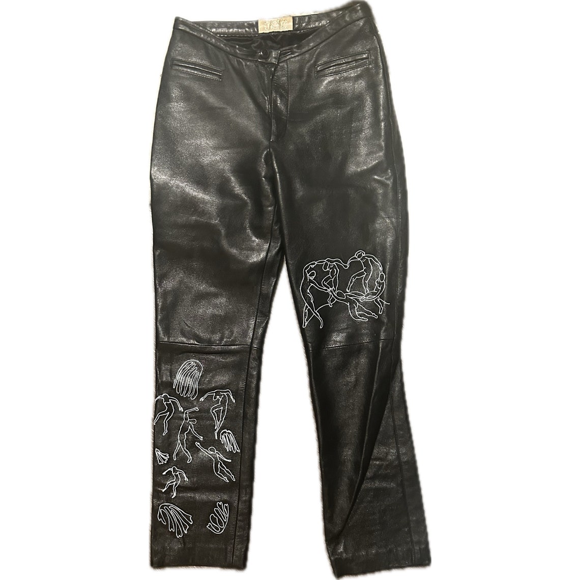 Matisse-inspired Hand-painted Vintage Leather Pants - Unique Artistic ...