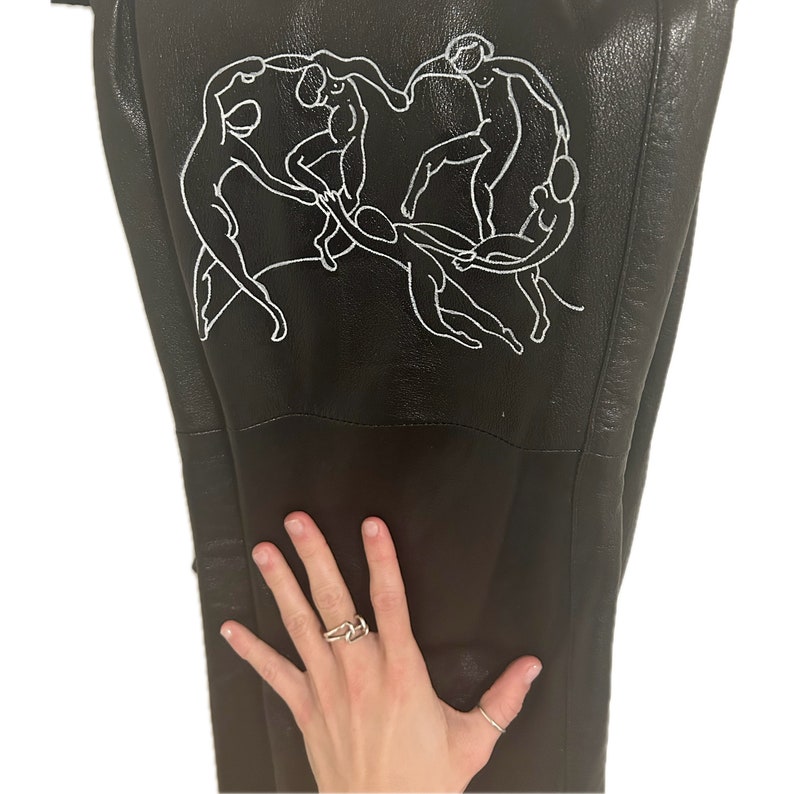 Matisse-inspired Hand-painted Vintage Leather Pants - Unique Artistic ...