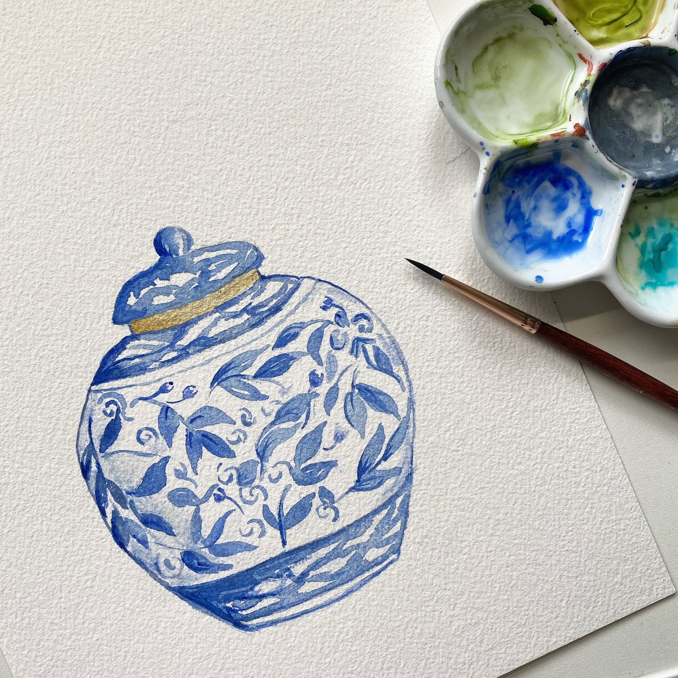 Blue & White Chinoiserie Ginger Jar Art Print | Watercolor Home Decor ...