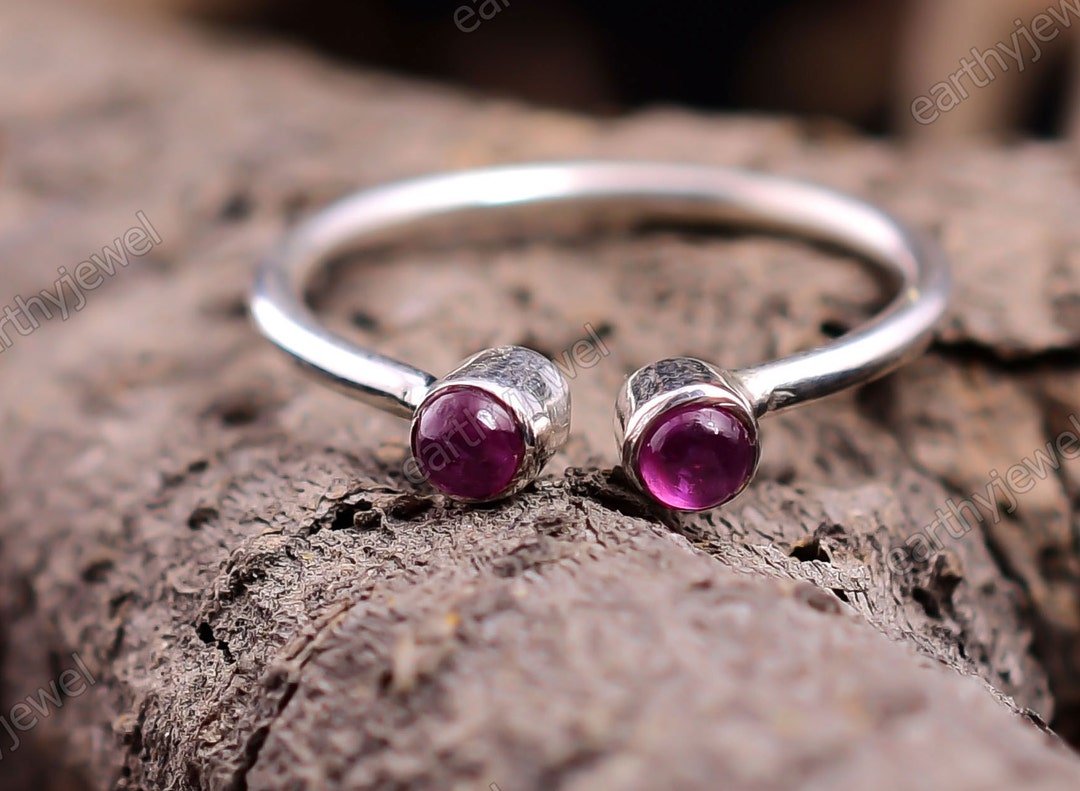 Glass Filled Ruby Ring 925 Sterling Silver Gemstone Rings Round Gem ...