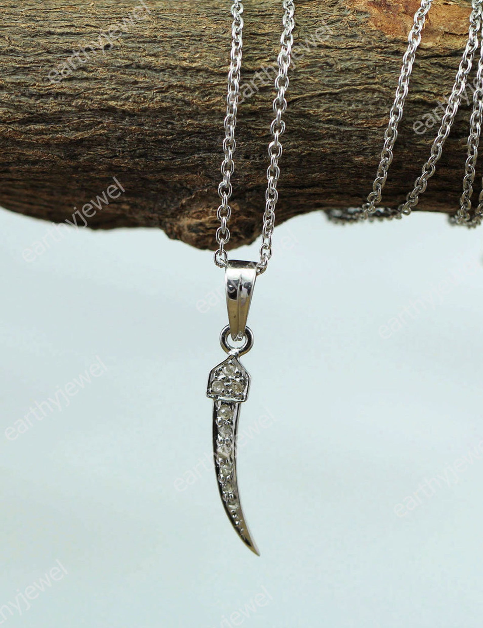 Natural Diamond Necklace 925 Sterling Silver Charm Necklace - Etsy UK