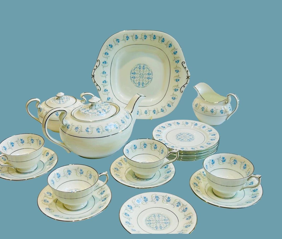 Aynsley China Vintage Tea Set Pattern / "diane" / Blue White Platinum ...