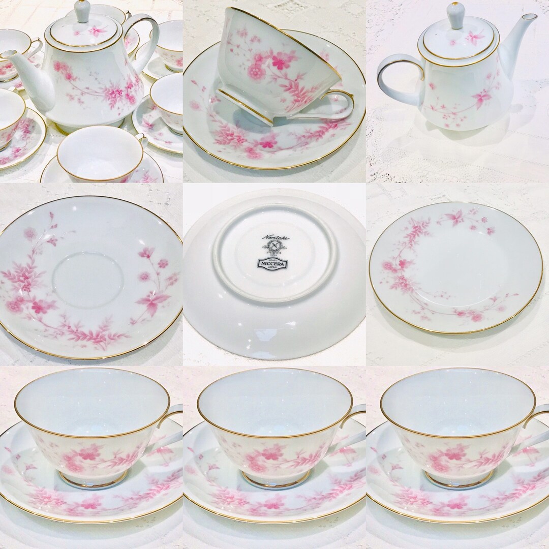 Noritake Pink Tea Set Teacups Teapot Fine Bone China for Afternoon Tea ...