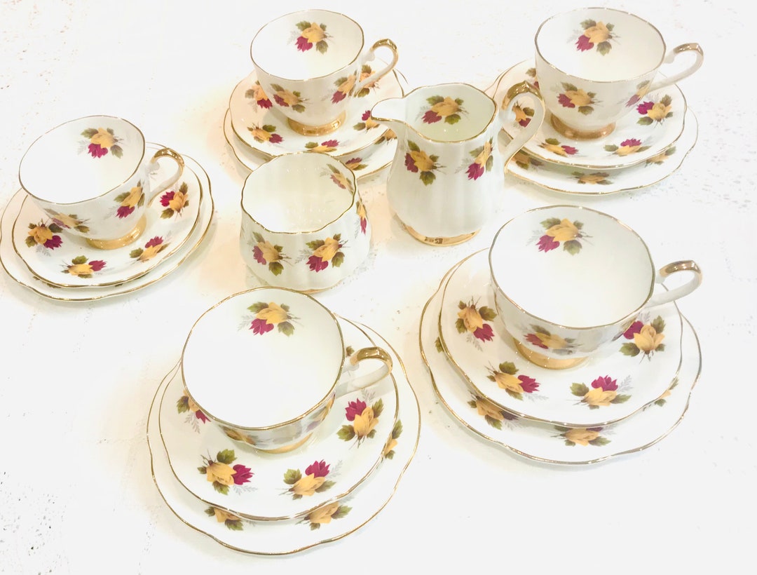 Vintage Afternoon Tea Set by Clare China Red Yellow Roses - Etsy