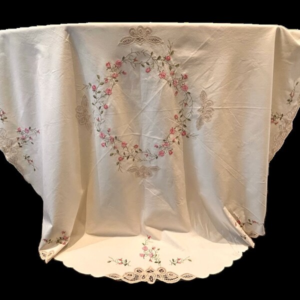 Pink Roses Vintage Tablecloth - Etsy