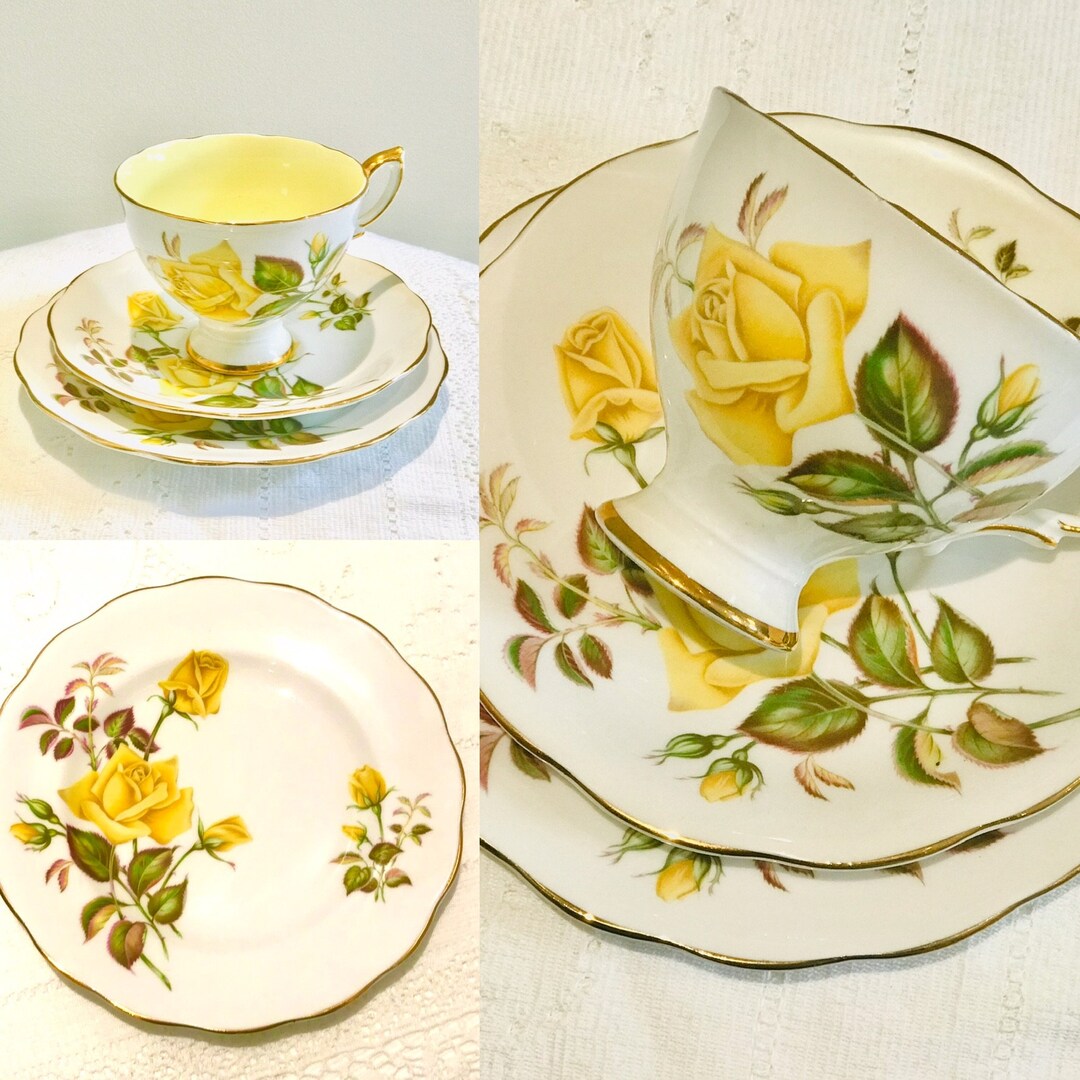 Sunset Yellow Rose Teacup Trio English Afternoon Tea Party China - Etsy