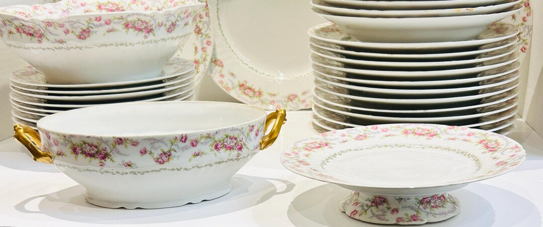 Limoge French Porcelain Pink Rose Dinner Set Plates Bowls Tureen - Etsy