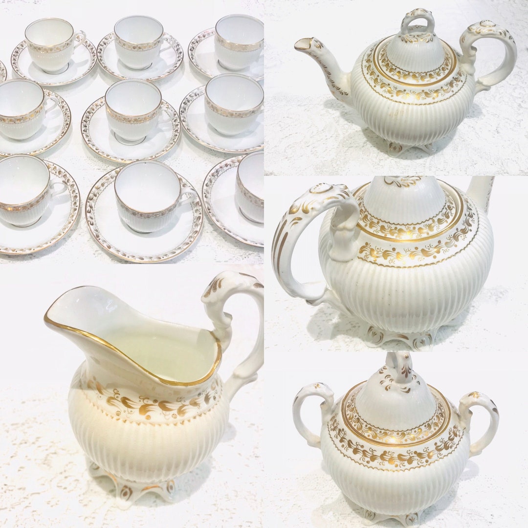 Antique Tea Set Pre 1900s White Tea Set With Tea Pot Teacups Saucers ...