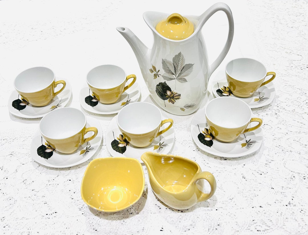 Midwinter Vintage Yellow Coffee Set Cups & Coffee Pot Pattern nuts in ...