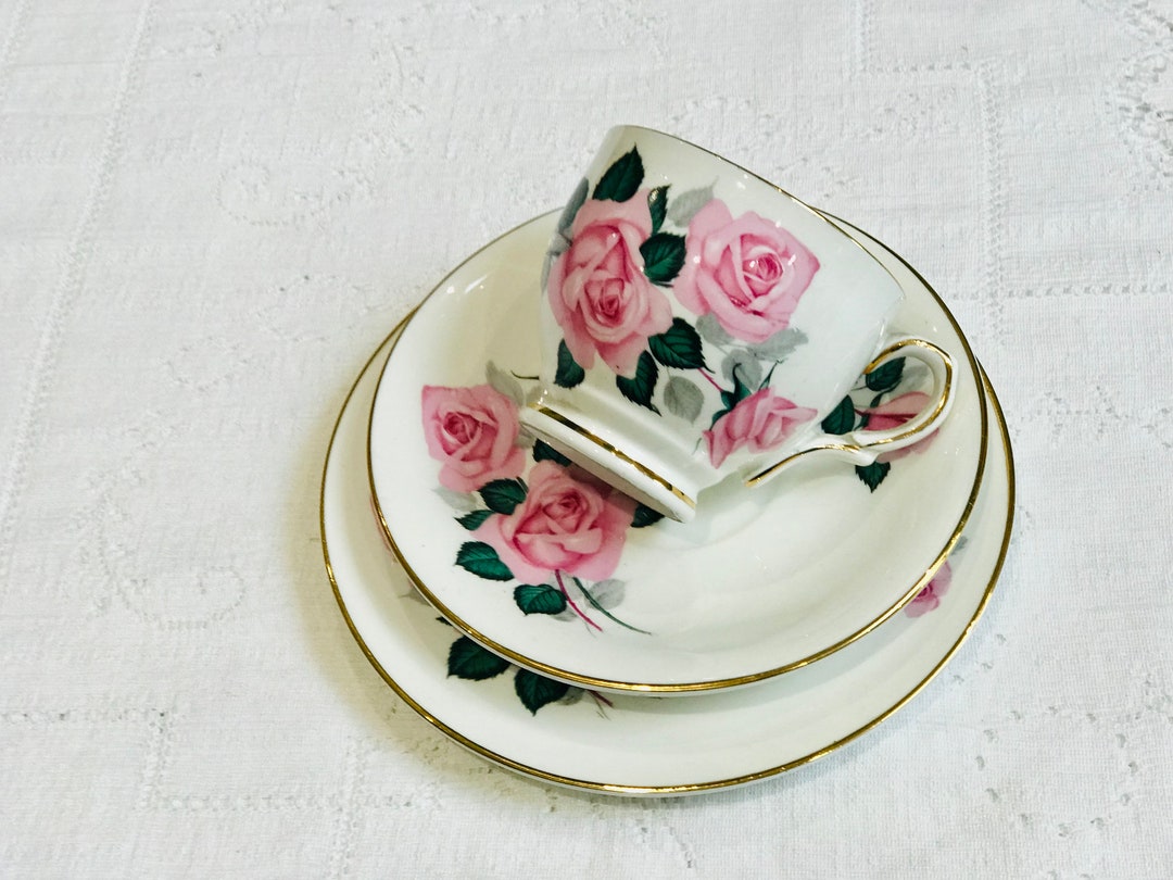 Pink Rose Teacup Saucer Trio by Clare China Vintage English Afternoon ...