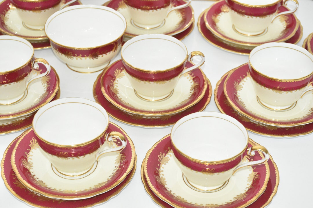 Aynsley Tea Set Teacups & Saucers for Afternoon Tea Cranberry Gold - Etsy
