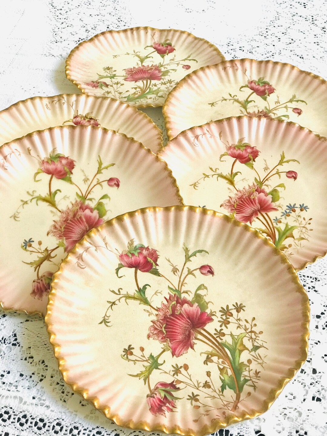 Carlton Ware Dessert Plates: Set of 6 Vintage Hand-painted “poppy ...