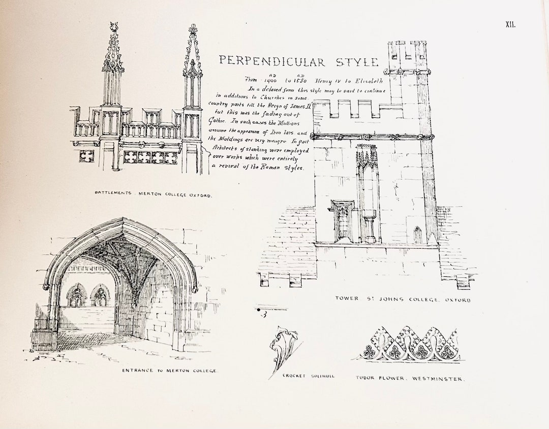 Architectural Study Drawing Antique Print Wall Art Perpendicular Form ...