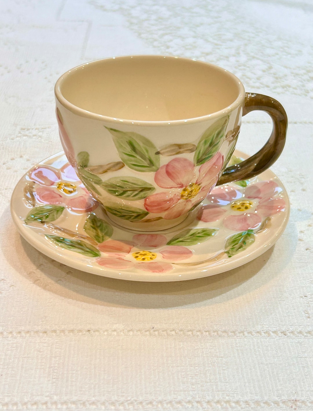 Franciscan Vintage Tea Cup Saucer Set Pink Flowers Pattern Afternoon ...