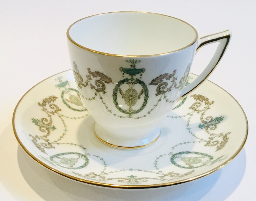 Minton Small Demitasse Cup & Saucer White Green Swags Pattern Adam ...