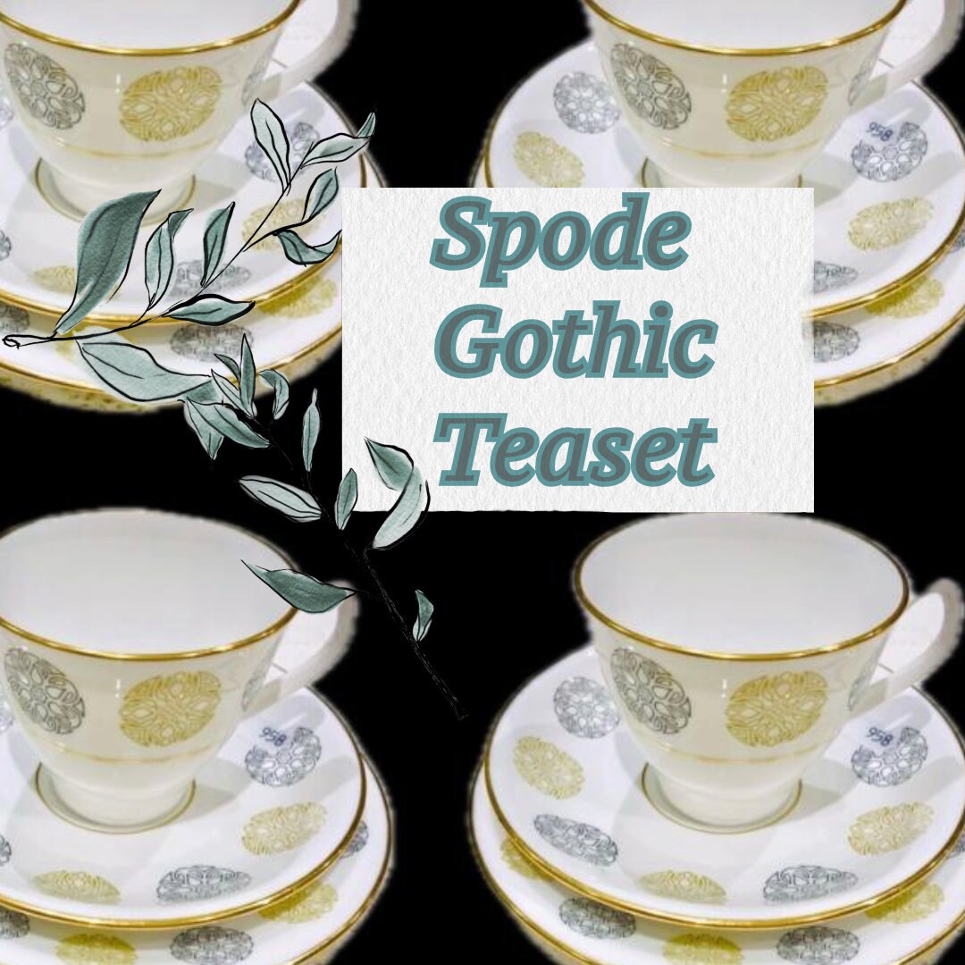 Spode China Tea Set English Afternoon Teacups & Saucers gothic Pattern ...