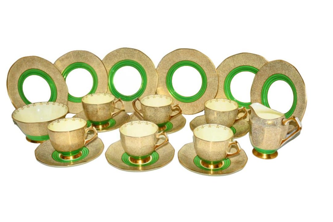 Rare Tuscan China Art Deco Tea Set English Vintage Afternoon Tea Green ...