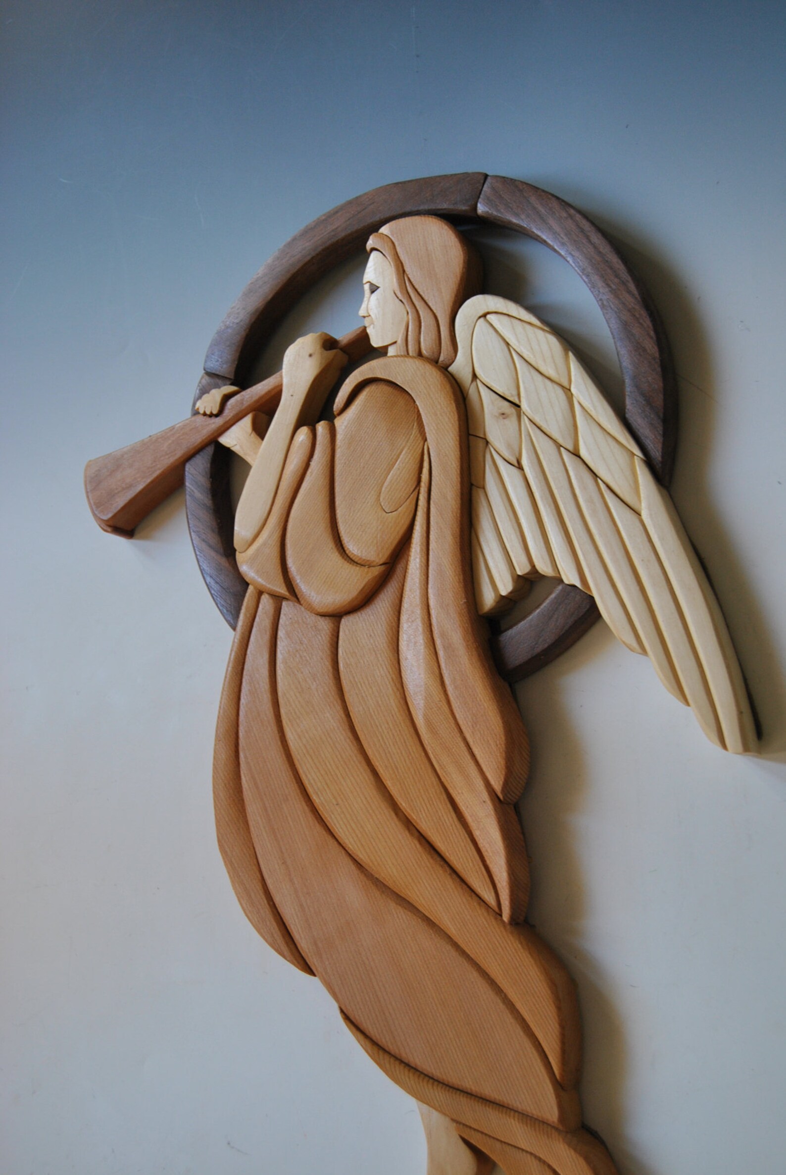 Angel Wood Sculpture/wood Mosaic/intarsia/ 22" by 14" - Etsy