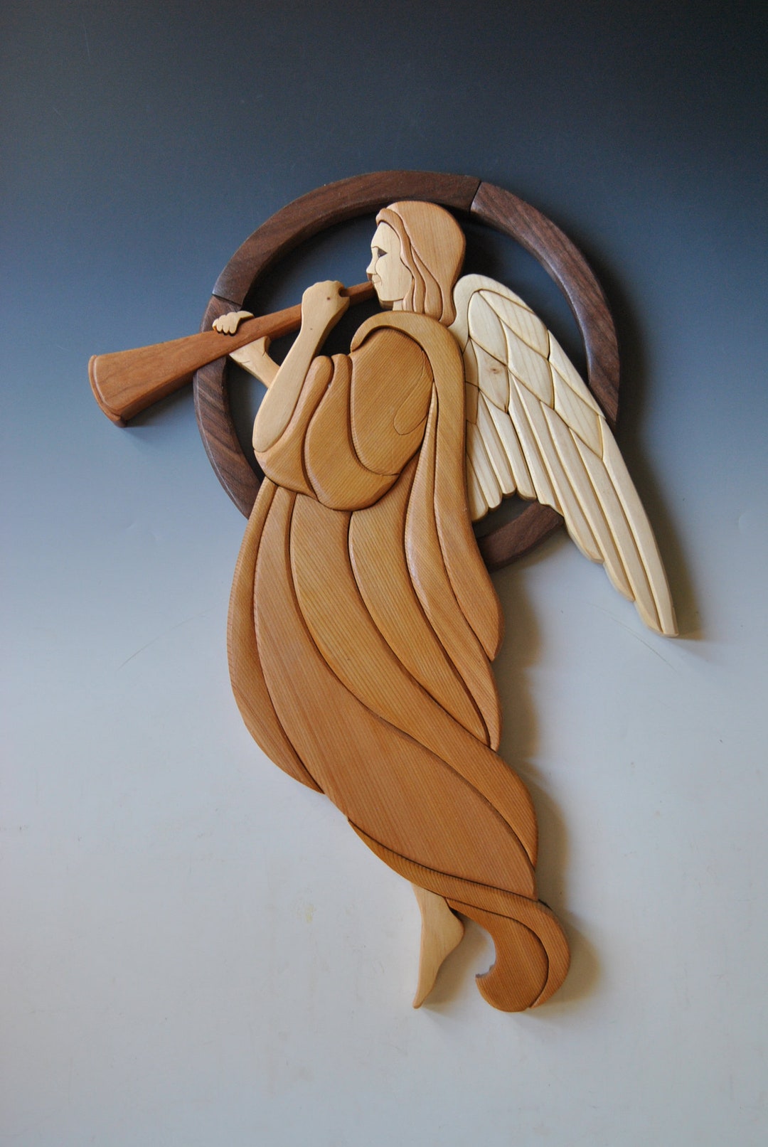 Angel Wood Sculpture/wood Mosaic/intarsia/ 22" by 14" - Etsy