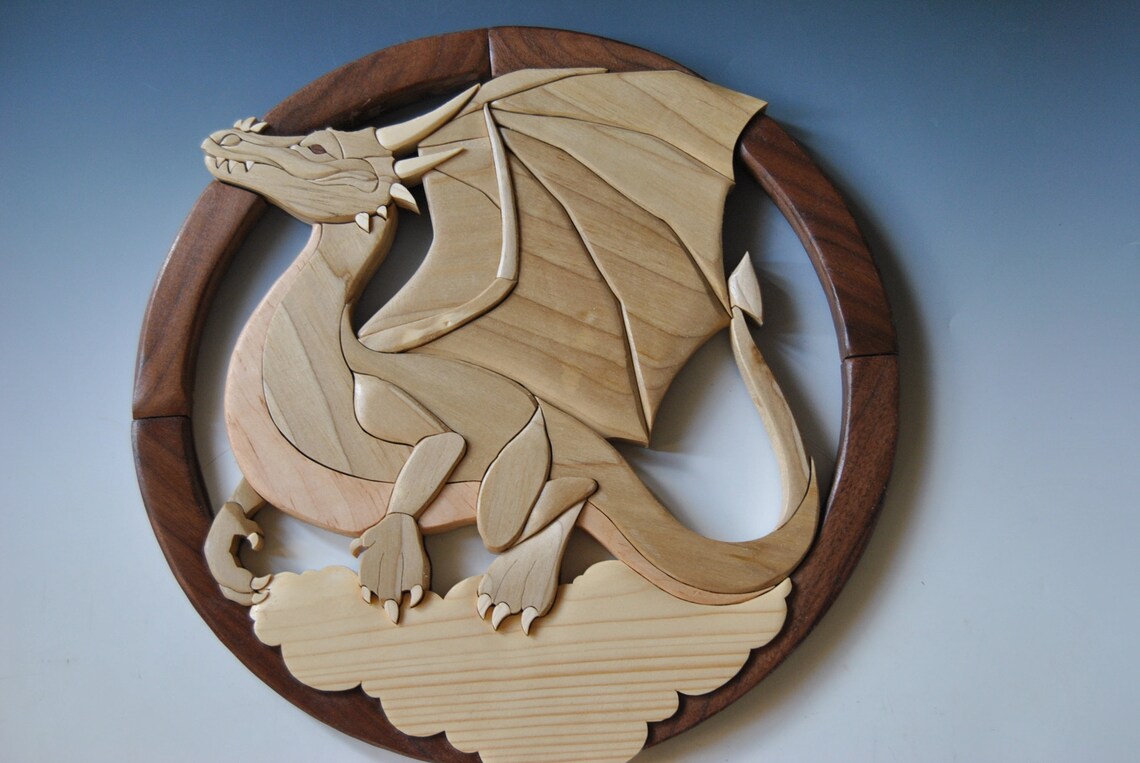 Dragon Intarsia Wallhanging/ Wood Dragon Sculpture/fantasy Dragon ...