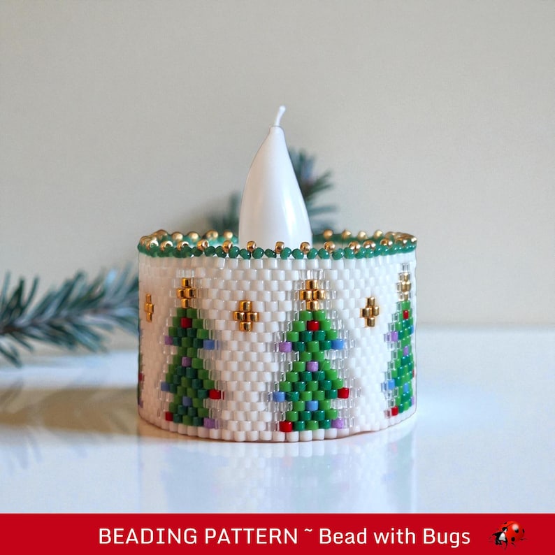 Peyote Stitch Beaded Tea Light Cover Pattern, CHRISTMAS TREES, PDF - Etsy