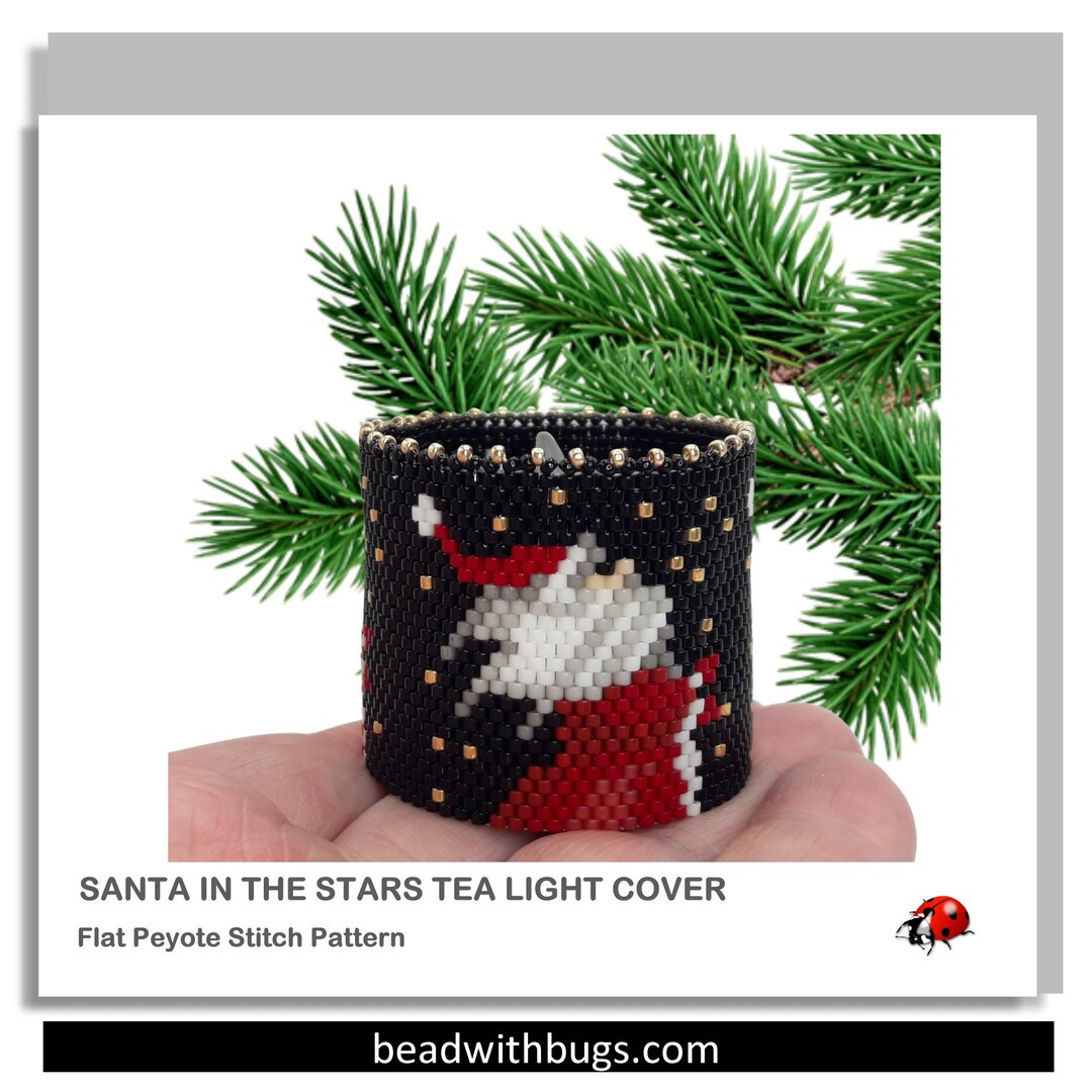 SANTA in the STARS: Peyote Stitch Beaded Tea Light Cover Pattern by ...