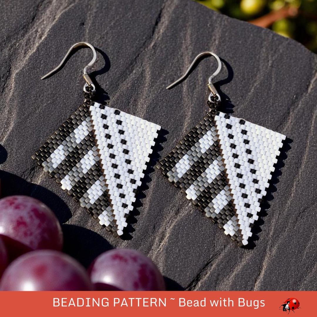 Peyote Stitch, Kite Earring Beading Pattern by Bead With Bugs, Black ...