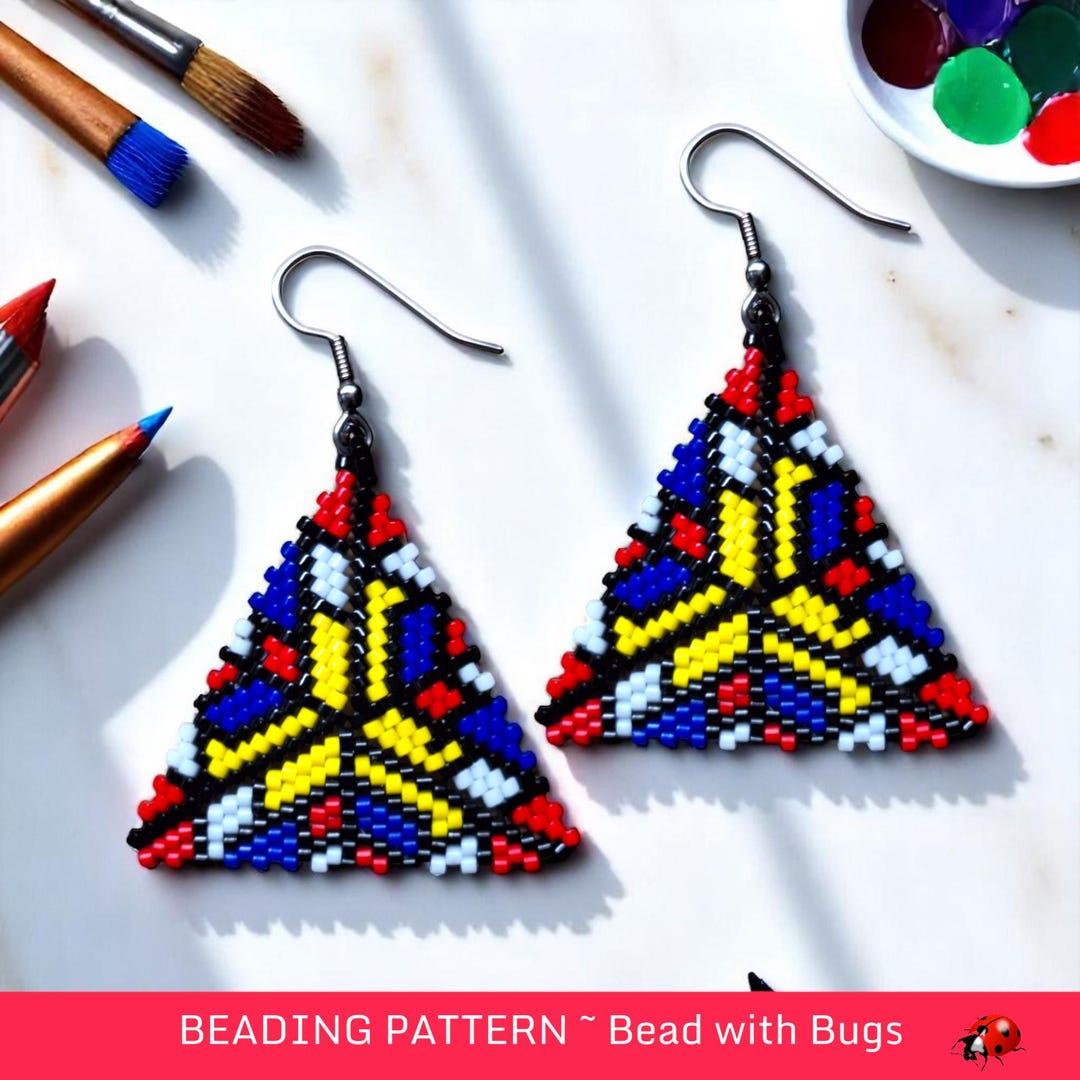 3D Peyote Stitch Beading Pattern by Bead With Bugs, Mondrian, Earrings ...