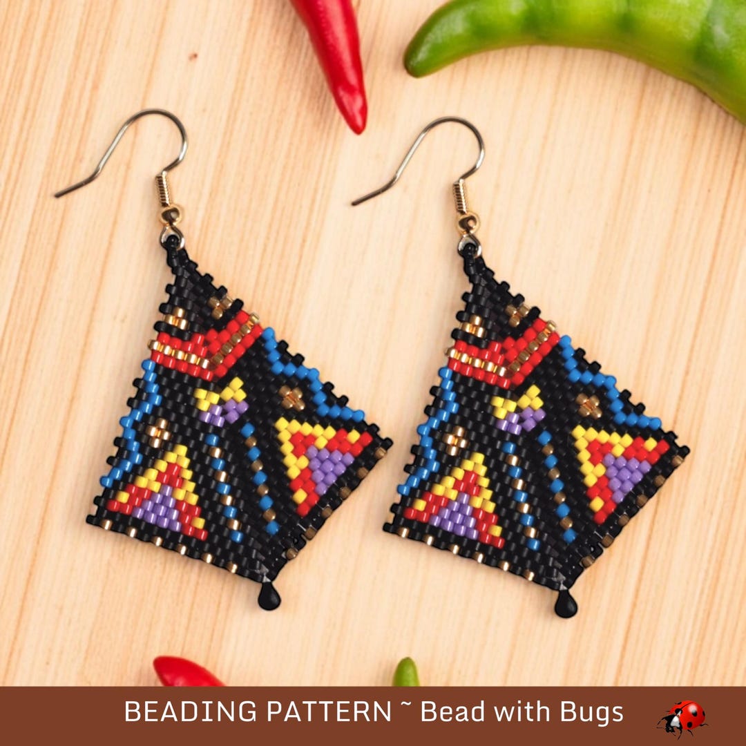 Peyote Stitch, Kite Earring Beading Pattern by Bead With Bugs, Fiesta ...