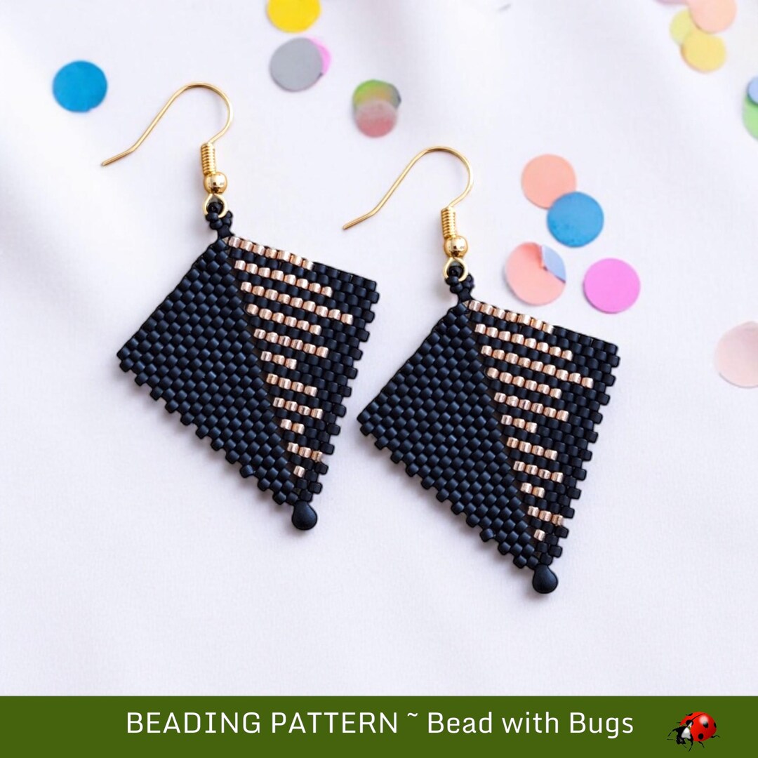 Peyote Stitch, Kite Earring Beading Pattern by Bead With Bugs, Black ...