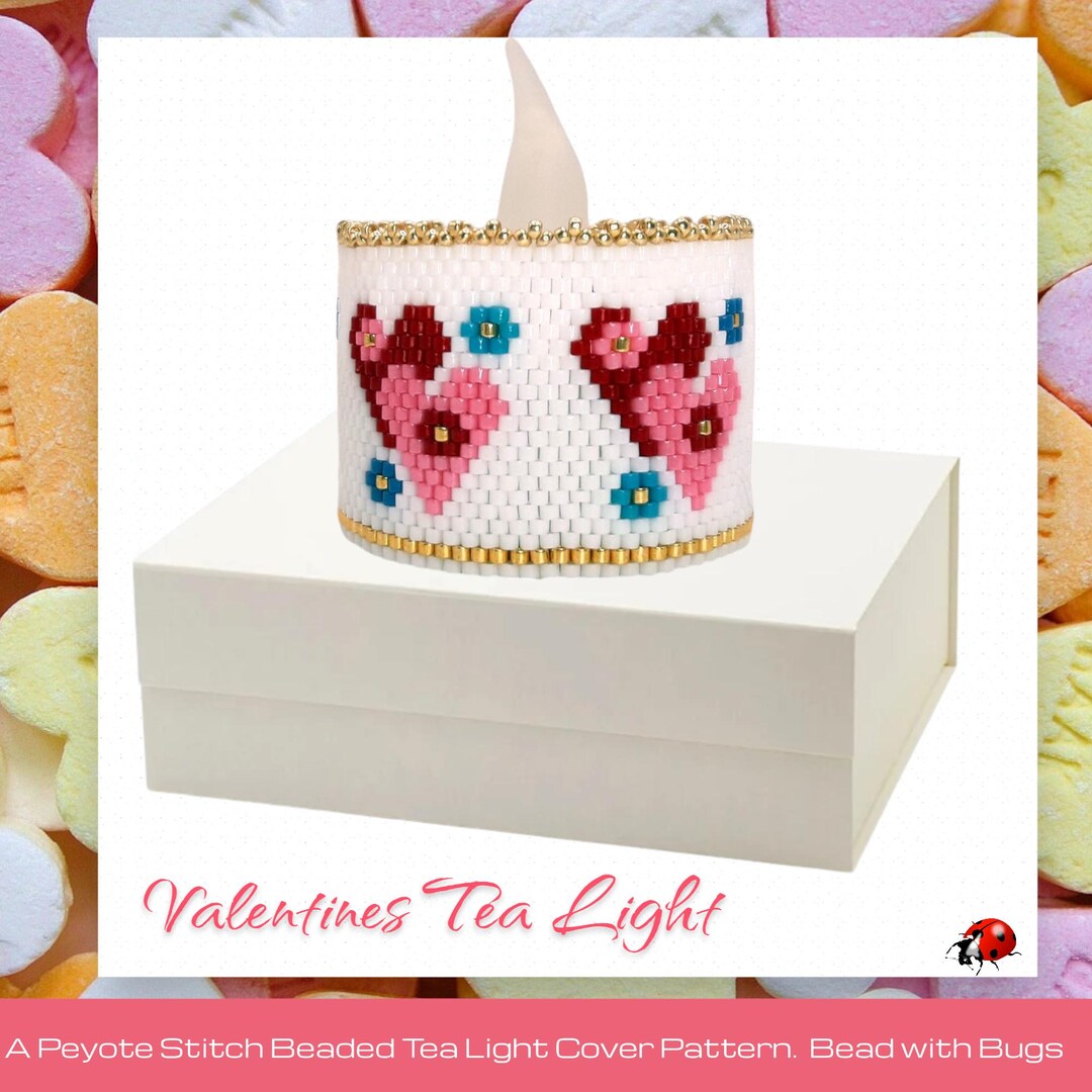 VALENTINE HEARTS: Peyote Stitch Beaded Tea Light Cover Pattern by Bead ...