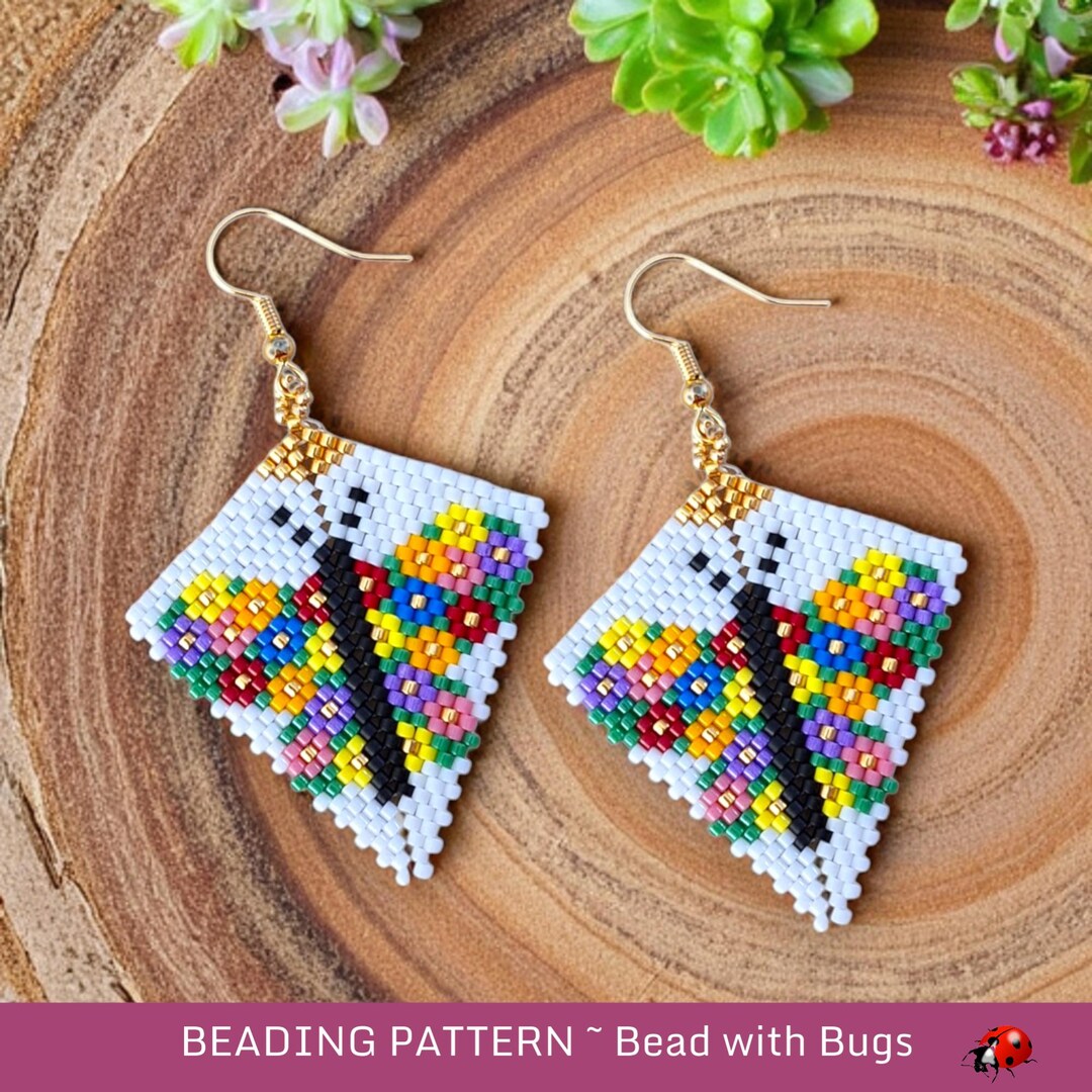 Peyote Stitch, Kite Earring Beading Pattern by Bead With Bugs, Flower ...