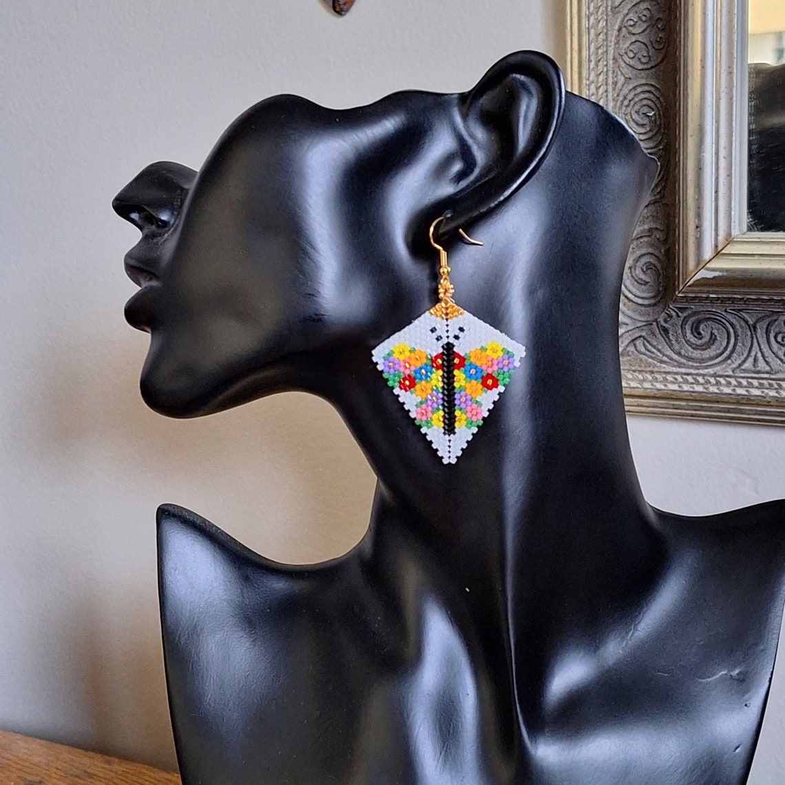Peyote Stitch, Kite Earring Beading Pattern by Bead With Bugs, Flower ...