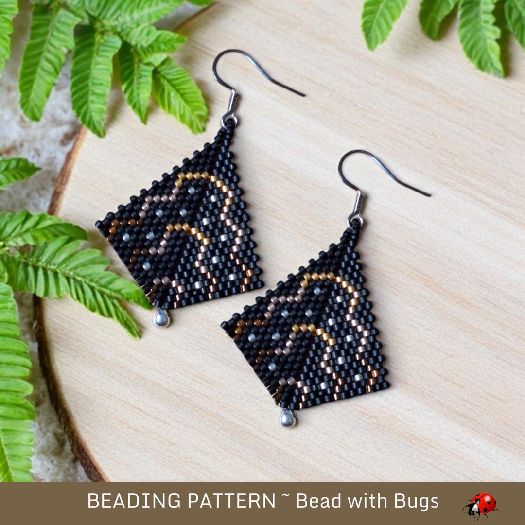 Peyote Stitch, Kite Earring Beading Pattern by Bead With Bugs, Bronze ...