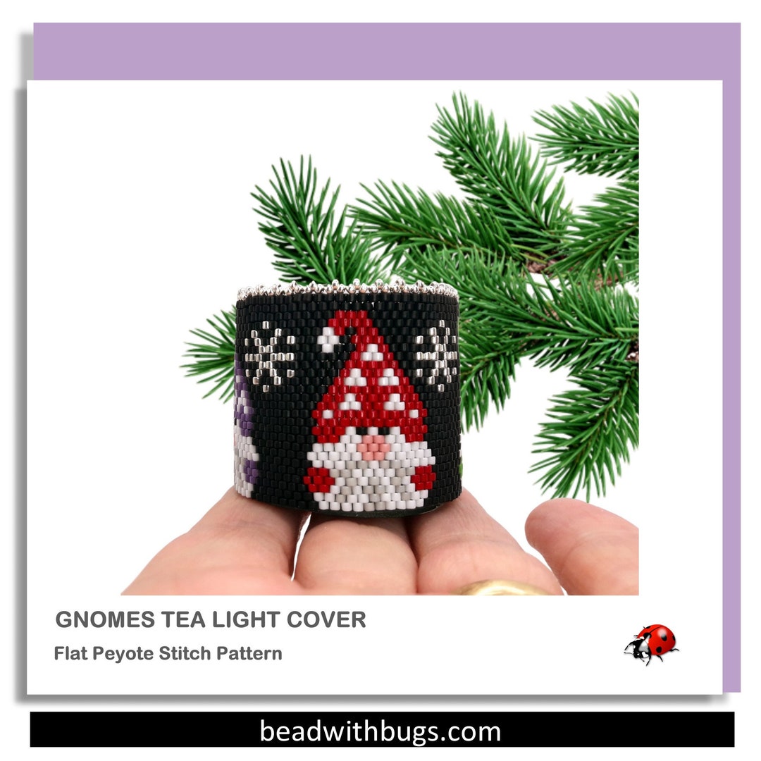 GNOMES: Peyote Stitch Beaded Tea Light Cover Pattern by Bead With Bugs ...