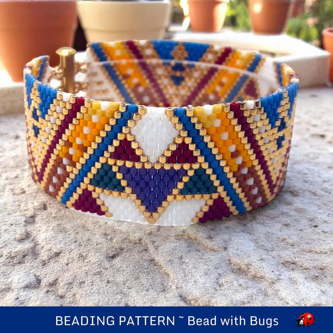 Peyote Stitch Beaded Bracelet Pattern by Bead With Bugs, Modern Mosaic ...
