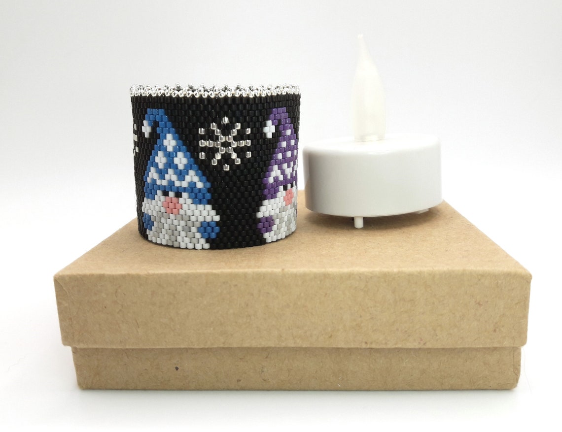 GNOMES: Peyote Stitch Beaded Tea Light Cover Pattern by Bead With Bugs ...