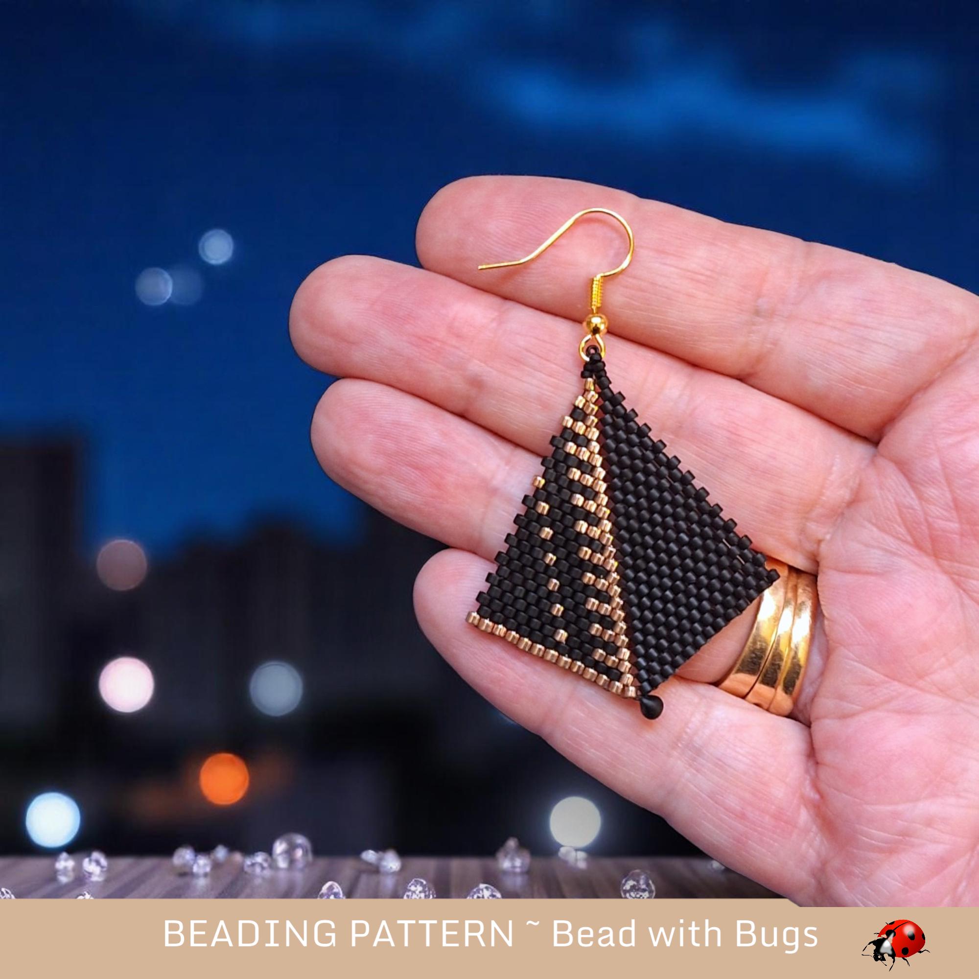 Peyote Stitch, Kite Earring Beading Pattern by Bead With Bugs, Black ...