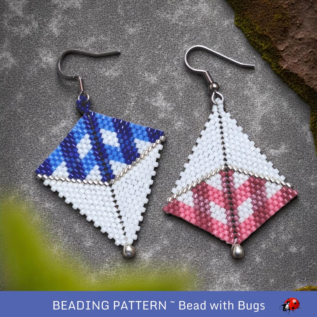 Peyote Stitch, Kite Earring Beading Pattern by Bead With Bugs, Blue and ...