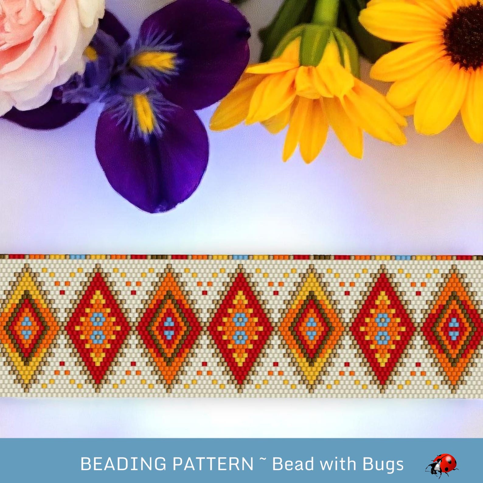 Peyote Stitch WIDE Beaded Bracelet Pattern by Bead With Bugs, Fire and ...