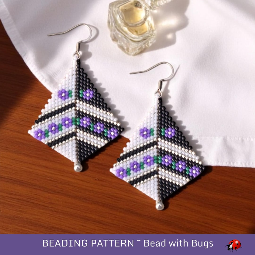 Peyote Stitch, Kite Earring Beading Pattern by Bead With Bugs, Flower ...
