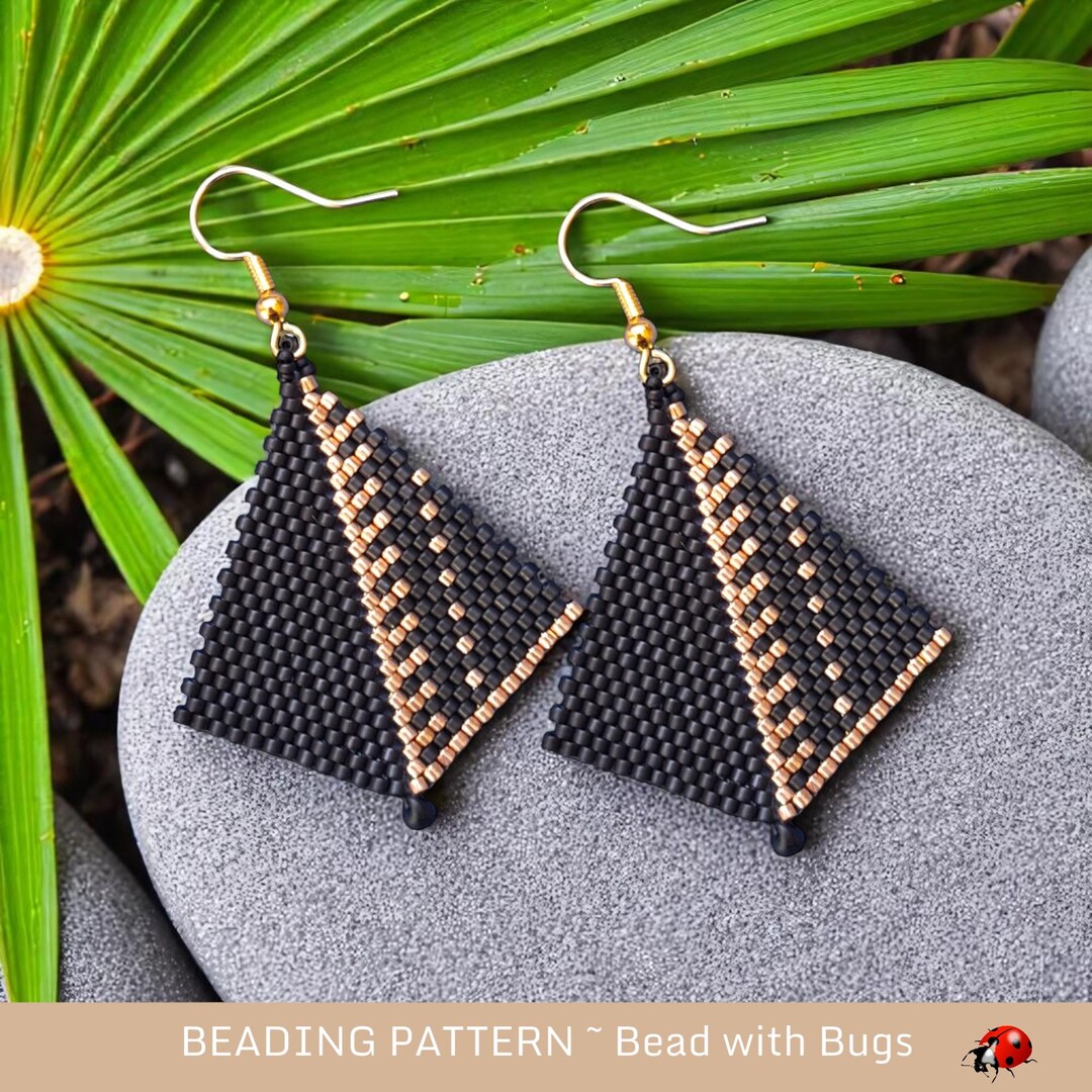 Peyote Stitch, Kite Earring Beading Pattern by Bead With Bugs, Black ...
