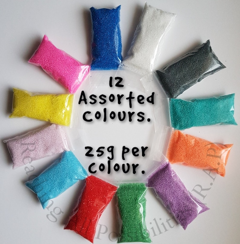 Coloured Sand ~ 12 or 15 Assorted Colours ~ 25g, 85g, 200g, 500g, 1 Kg ...