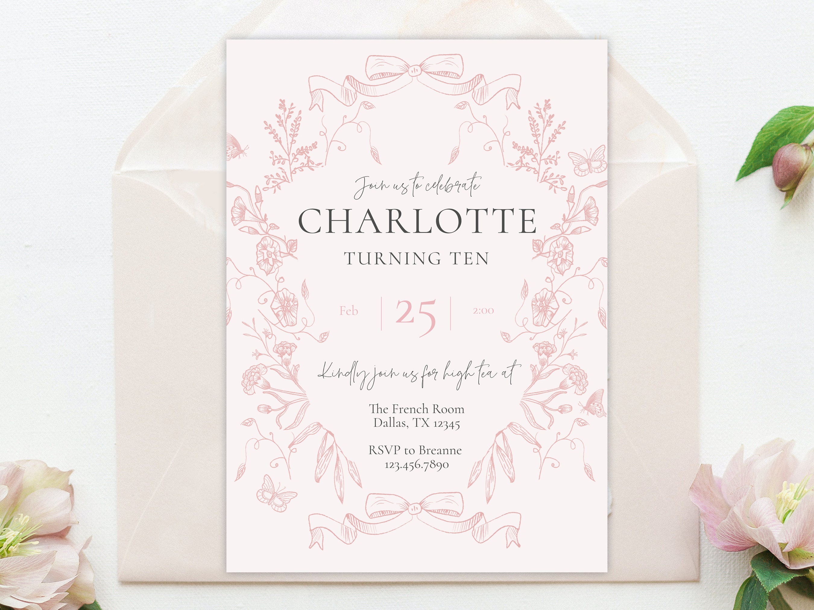 Vintage Floral Crest Birthday Invitation, Elegant Flower Birthday ...