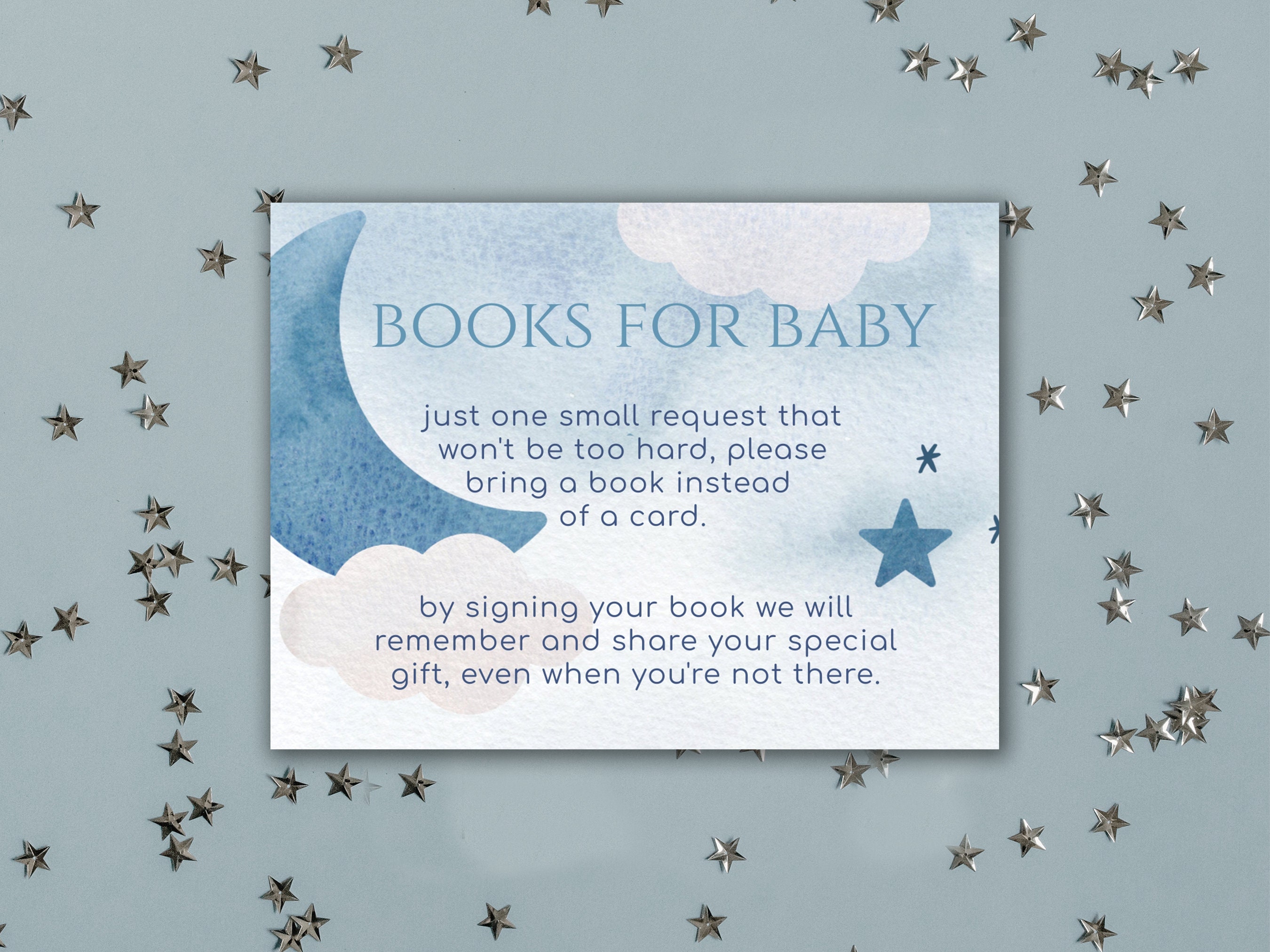 Watercolor Moon Books for Baby Card, Baby Sprinkle Digital Template ...
