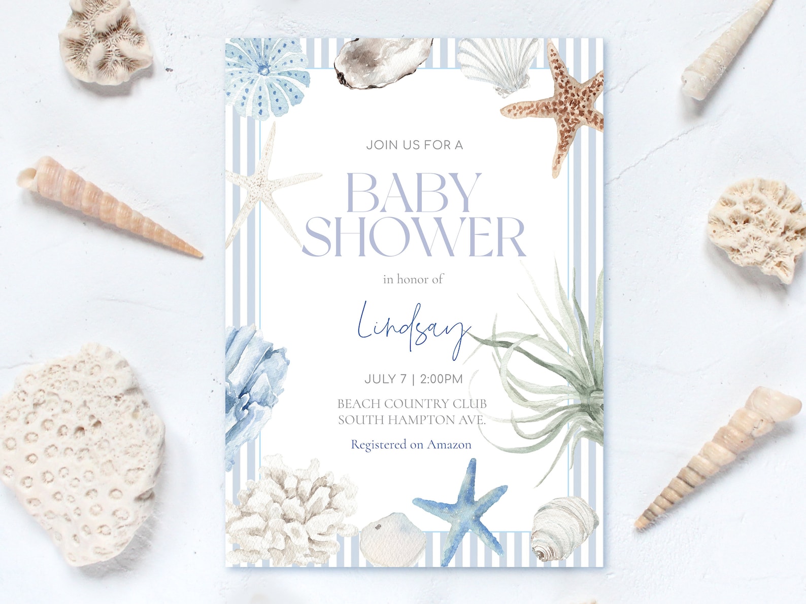 Seashore Watercolor Baby Shower Invitation, Baby Shower Digital ...