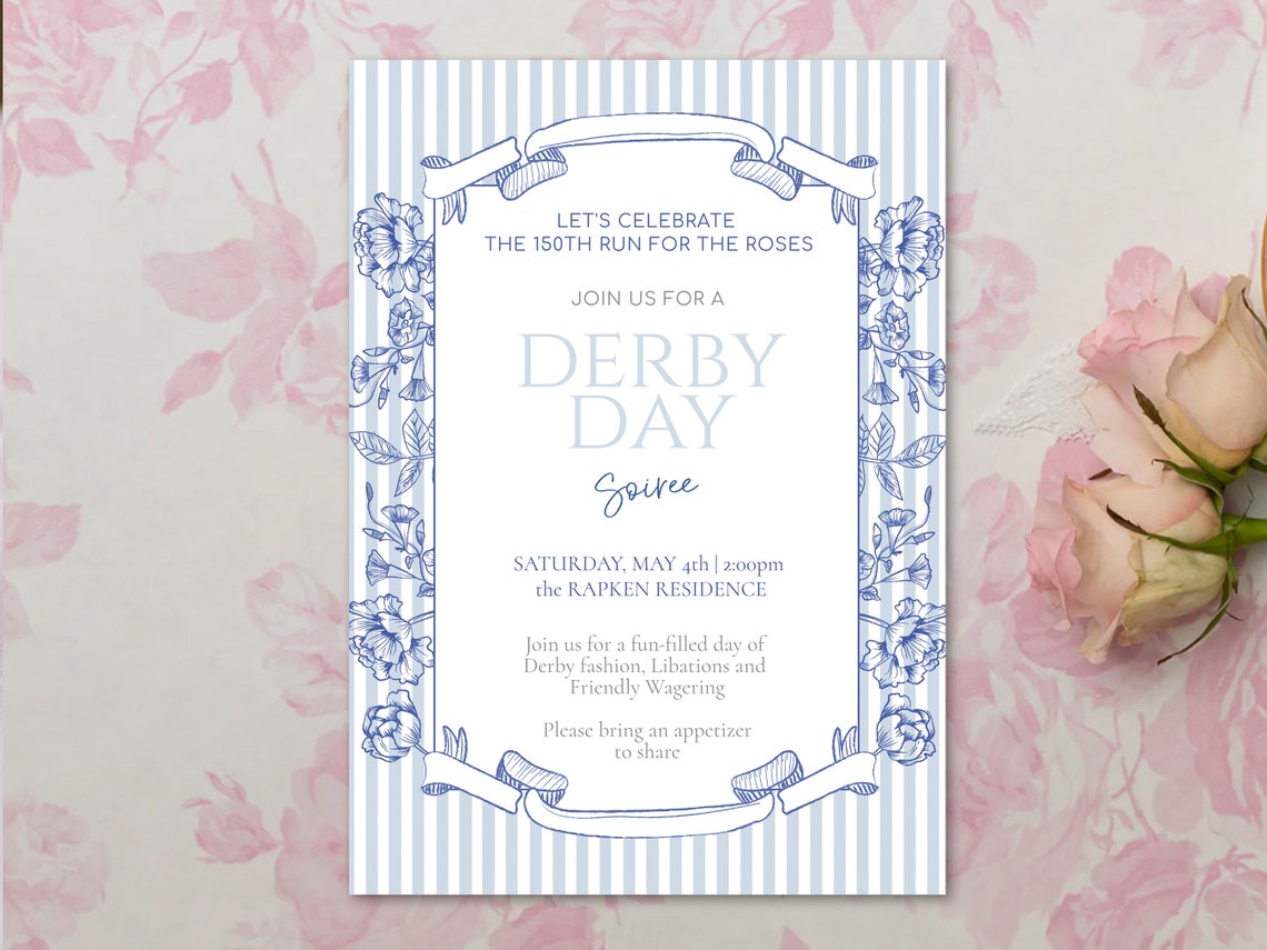 Kentucky Derby Party Invitation, Run for the Roses, Derby Party ...